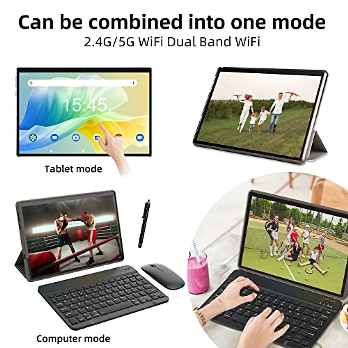 2 in 1 Tablet, 10 inch Android 11 Tablet with Keyboard 4GB+64GB+512GB Expandable Dual Camera, IPS Touch Screen Tablet Computer, WiFi, Bluetooth, Long Battery Life, Google Certified Tablet PC, Black