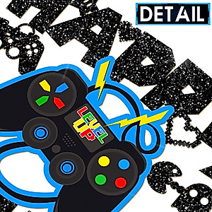 Video Game Happy Birthday Cake Topper Glitter Game Controller Cake Pick Decoration Gamer Birthday Cake Decorations for Video Game Controller Themed Kids Birthday Party Baby Shower Supplies (Black)