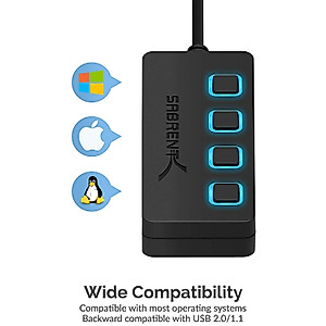 Sabrent 4-Port USB 3.0 Hub + 6-Pack 22AWG Premium Micro USB Cables (X3-3ft + X3-1ft) High Speed USB 2.0
