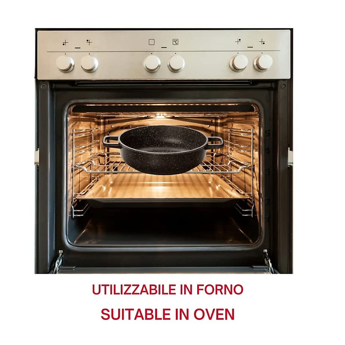 Olympia Hard Cook 11 Inch Die Cast Aluminum Deep Pan With 2 Side Handles and Glass Lid