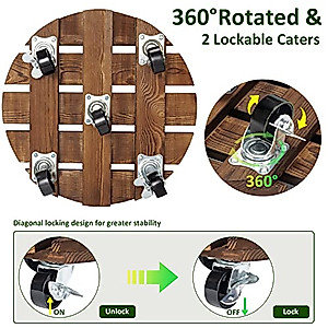 Yangbaga 2pack Plant Caddy 12’’Wood Duty Rolling Plant Stand with 2 360° Lockable Caster Wheels,Indoor Outdoor on Roller Patio/Flower Pot/Succulent Pots