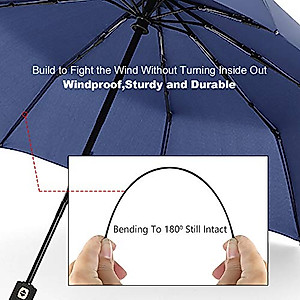 JOURNOW Windproof Travel 10 Ribs Umbrella with 210T Heavy Coating (Navy Blue)