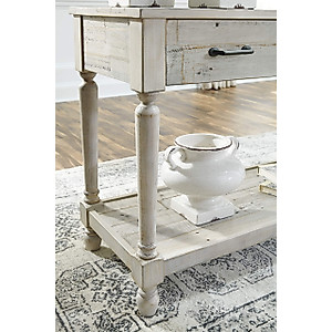 Signature Design by Ashley Shawnalore Farmhouse Solid Pine Wood Sofa Console Table, Whitewash