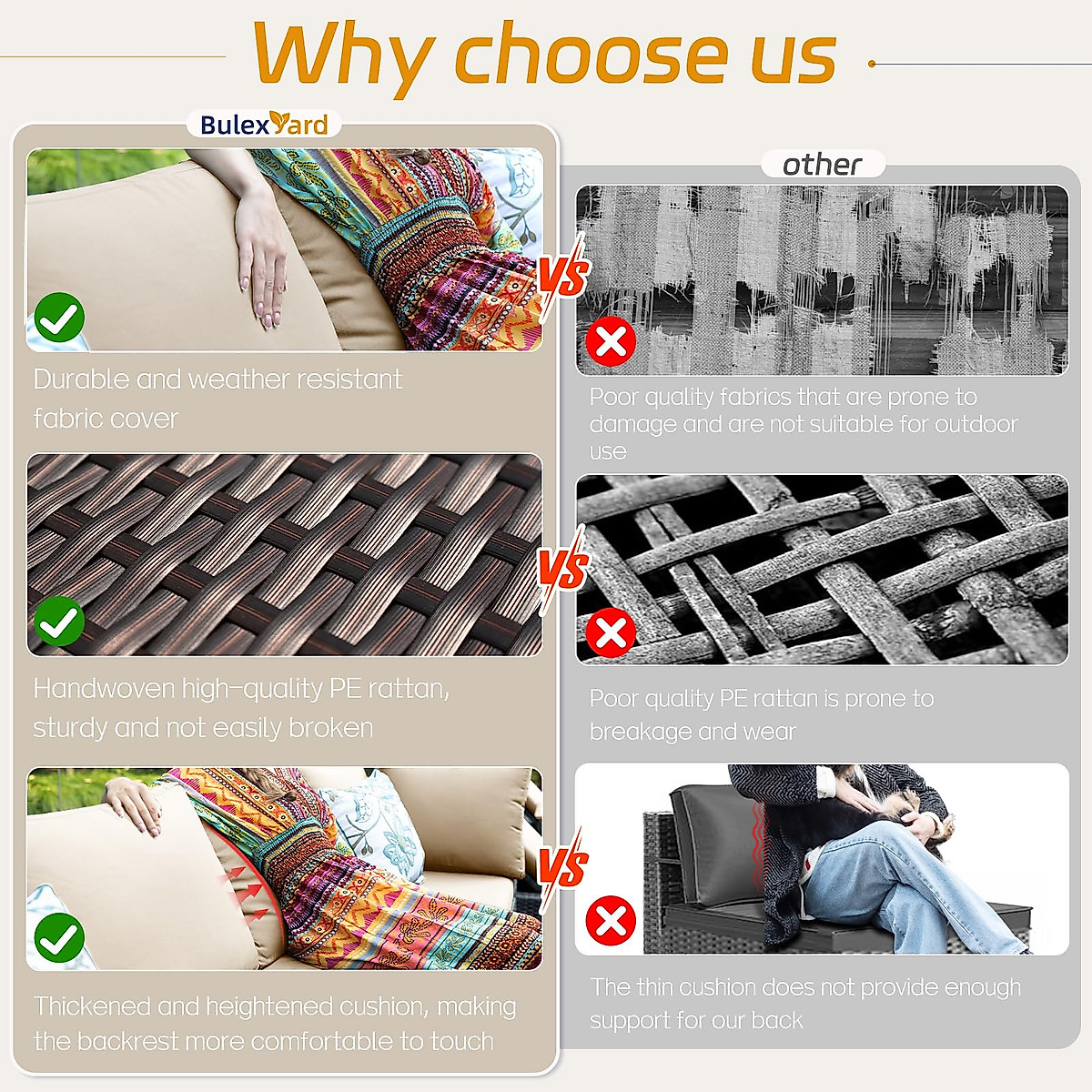 BULEXYARD High Back Brown PE Rattan Outdoor Patio Furniture Set with Propane Fire Pit Table, Large Wicker Outside Sectional Furniture Sofa Conversation Sets for Backyard(Beige, 7Pcs)