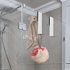 Shower Door Hooks JSVER Stainless Steel Shower Door Towel Hook, Over Door Hooks for Bathroom Frameless Glass Shower Door, Double Sided Drilling-Free Over The Shower Towel Hook (2 Pack)
