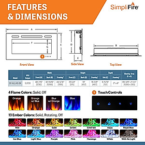 SimpliFire Allusion 60" Recessed Linear Electric Fireplace - Black, SF-ALL60-BK