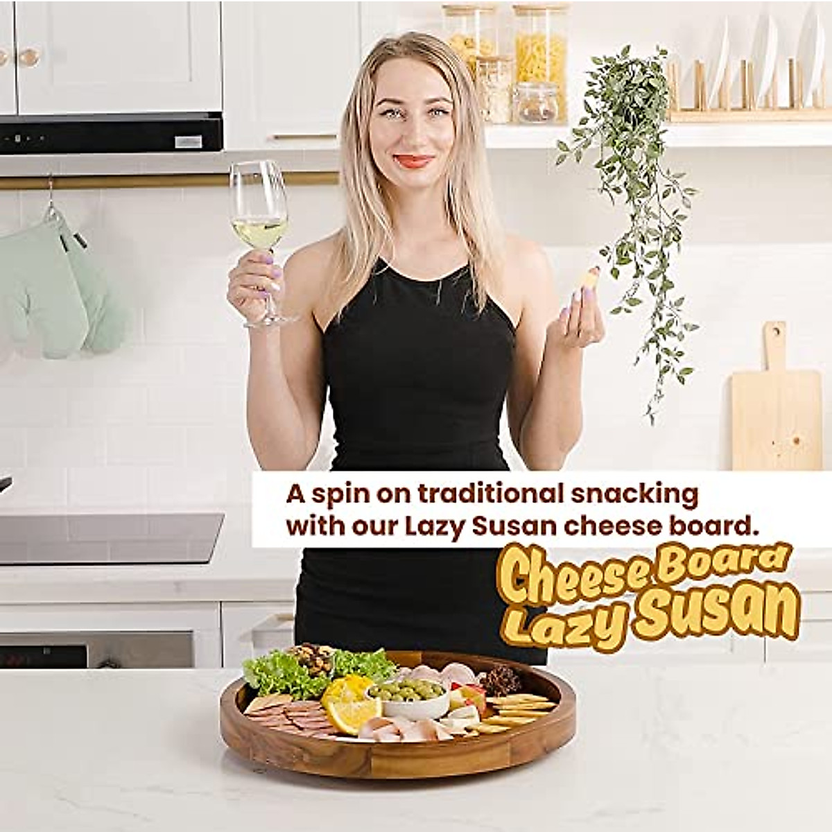 TIDITA 16" Acacia Lazy Susan Turntable for Table - Wooden Charcuterie Boards Cheese Board - Extra Large Lazy Susan Organizer - Kitchen Turntable for Cabinet, Pantry (16 Inch, Acacia)