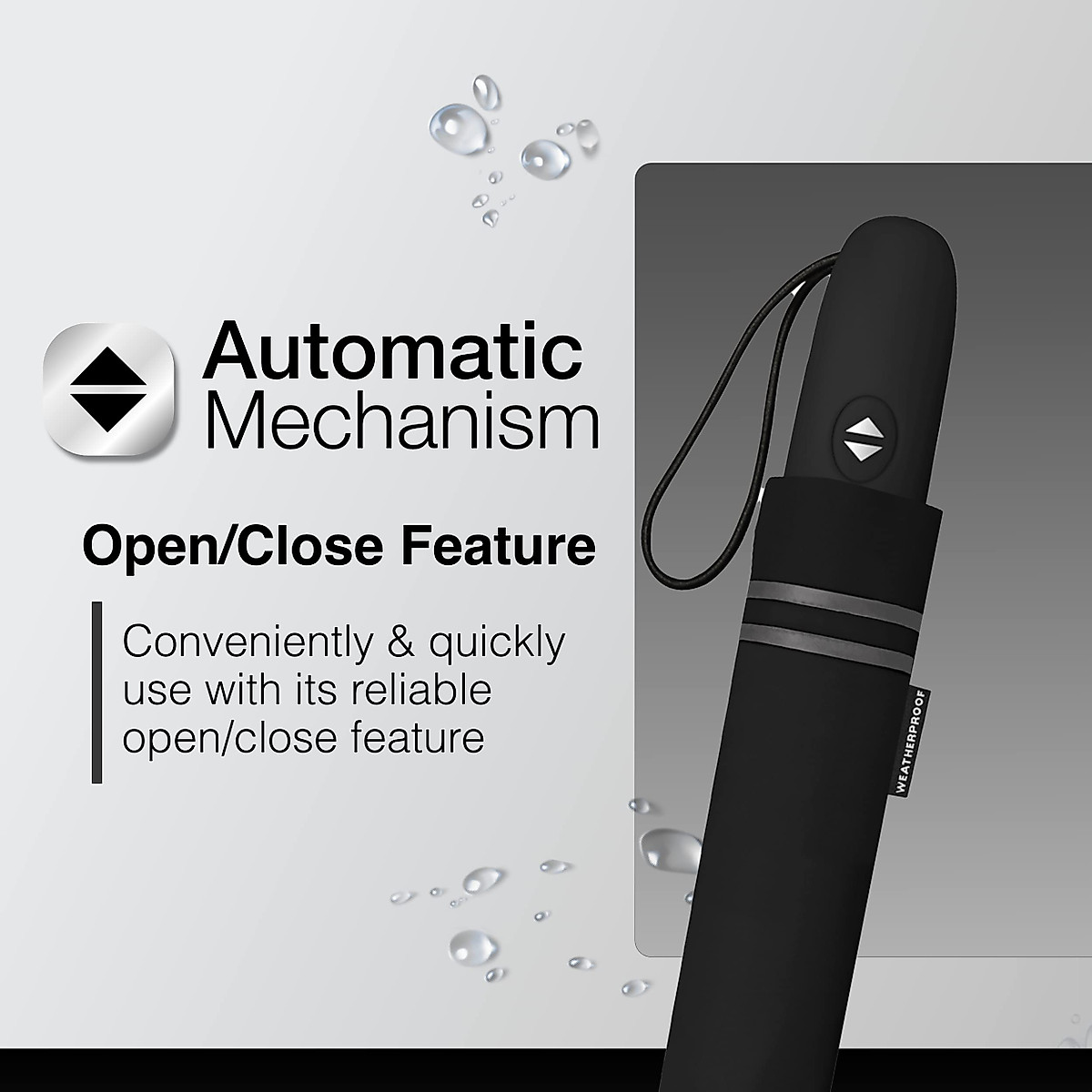 Weatherproof Automatic Rain Umbrella, Compact, Lightweight, and Wind Resistant Folding Umbrella for Travel, Full 42 Inch Arc, Black