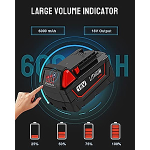 6.0Ah Replacement Battery Compatible with Milwaukee 18 Volt Battery 18V XC M-18 48-11-1820 48-11-1850 48-11-1815 48-11-1852 48-11-1822 48-11-1828 48-11-10 48-11-1811 48-11-1840 Cordless Power Tools