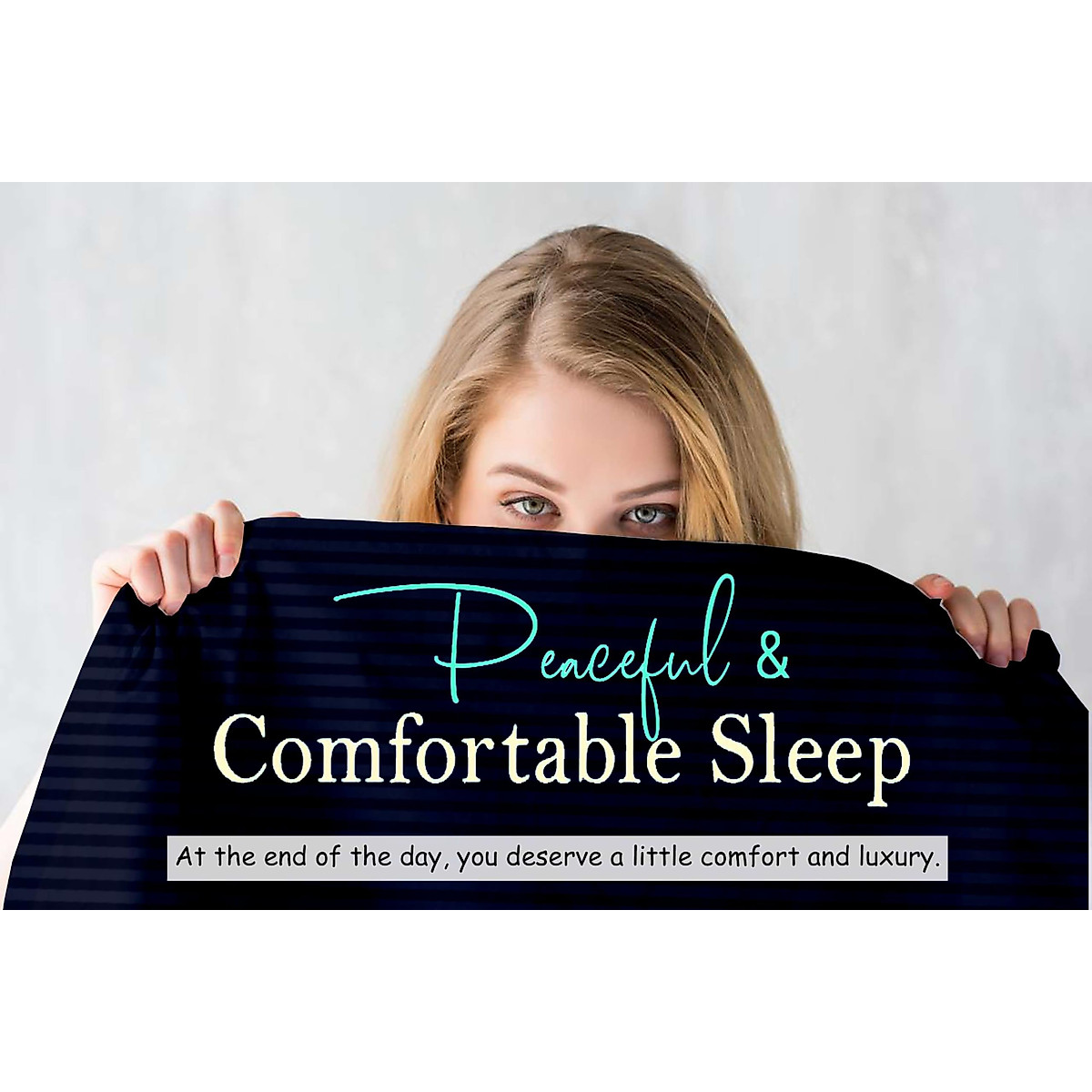 400 Thread Count 100% Egyptian Cotton Sheet Set - Olympic Queen Size Sheets Set - 12 inch Deep Pocket of Fitted Sheet - 4 Piece Sheet Set (Navy Blue Stripe - Olympic Queen 12 inch Deep Pocket Sheets)