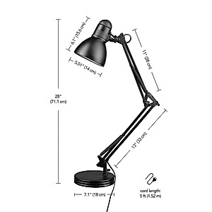Globe Electric 5698601 28" Heavy Base Top Moving Spring Balanced Swing Arm Desk Lamp, Black, On/Off Rotary Switch on Shade, Home Office Accessories, Lamp for Bedroom, Home Décor, Home Improvement