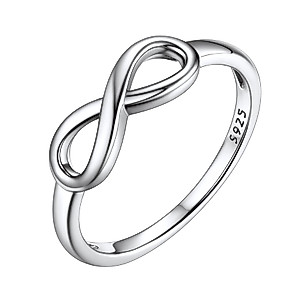 Bestyle S925 Sterling Silver Women Promise Rings Infinity Love Engagement/Wedding Band for Women, High Polish Cute Plain Finger Silver Rings,Size 10
