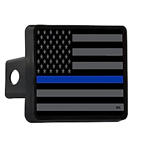 Subdued Thin Blue Line Flag Trailer Hitch Cover Plug US Blue Lives Matter Police Officer Law Enforcement