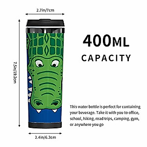 WONDERTIFY Alligator Coffee Cup Cute Cartoon Crocodile Coffee Mug Stainless Steel Bottle Double Walled Thermo Travel Water Metal Canteen Green Blue White