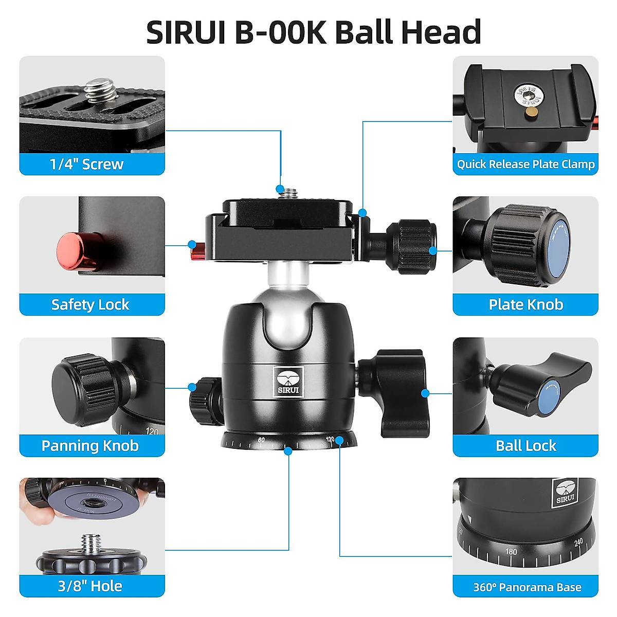 SIRUI Carbon Fiber Tripod with B-00K Panoramic Ball Head, 59.8” Compact Lightweight Travel Tripod AT-125, Quick Release Reverse Folding Legs, Reversible Center Column, Max Load 22lbs - Traveler X-I