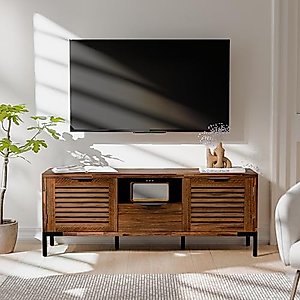 Bme Millie Solid Wood TV Stand for TVs up to 65 Inches, Modern Farmhouse TV Stand with Rustic Charm, TV Stands for Living Room, Chestnut