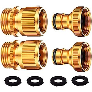 DIRECT MFG Garden Hose Quick Connect - Solid Brass, No Leakage, No Rusting, No Breakage - Easy, Quick Disconnect Water Hose Fittings for Garden Hose Connector - 3/4 Inch GHT (2 Sets)