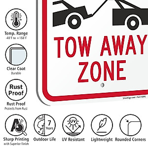 SmartSign No Parking Tow Away Zone Sign - 2 Pack,18 x 12 inch, 2mm Thick Aluminum Composite, Pre-Drilled Holes, Black/Red on White, Made in USA
