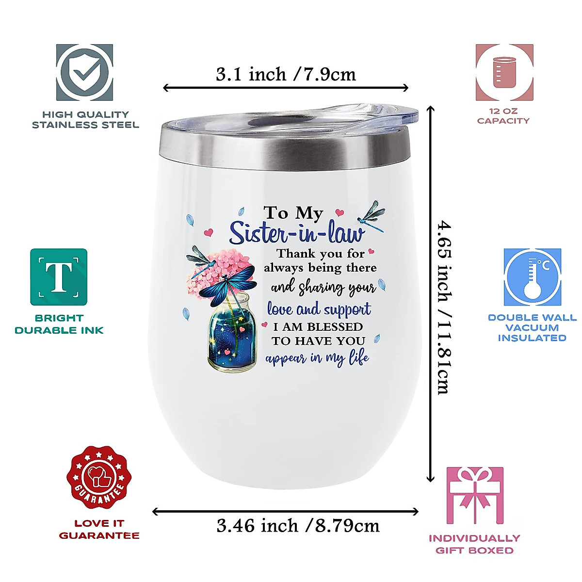 Qatdey Sister in Law Gifts Wine Tumbler, Sister in Law Birthday Gift Ideas, Best Gifts for Sister in Law Mug, Wedding Gifts for Sister-in-Law, Future Sister in Law Gifts from Sister in Law 12 oz Cup
