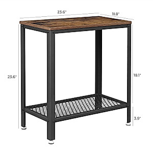 VASAGLE 2-Tier Narrow Side End Table for Couch, Rustic Sofa Printer Table with Mesh Shelf for Bedroom, Fish Tank Stand for Home, Office, Rustic Brown and Black