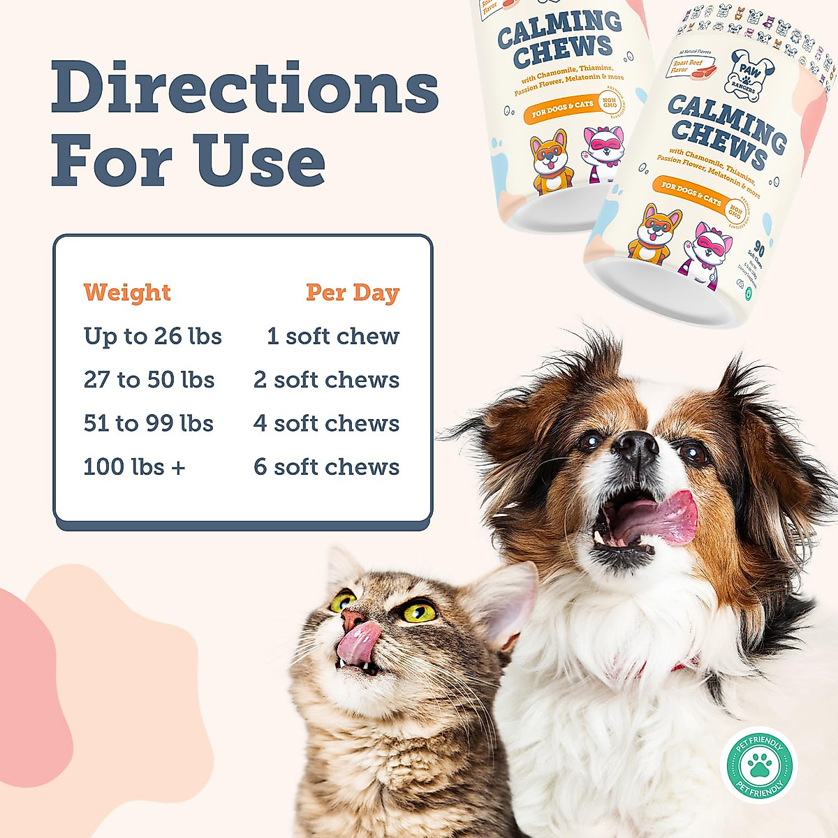 Paw Rangers 90Ct Calming Chews for cat and Dog Anxiety Relief-for All Pets, Cats, & Dog Vitamins and Supplements Made with Melatonin, Chamomile, Thiamine to Promote & Support a Calm Behavior for Pets