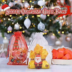 FUNFERY 100 Pcs Small Mesh Bags Drawstring,White Organza Bags 4x6 inch, Jewelry Drawstring Gift Bags Bulk Wedding Favor Bags Sachet Bags Sheer Organza Mesh Pouch,Candy Bags for Party Favor,Chritmas