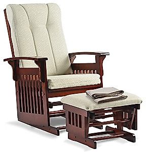 Gxcevsou Solid Wood Frame Accent Chair with Ottoman Foot Rest, Glider Chair for Nursery Rocking Chair with Anti-Pinching Thick Cushion, Chaise Lounge Chair for Bedroom, Office, Living Room