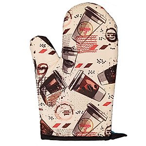 FSTIKO Funny Coffee Cup Oven Mitts and Pot Holders Sets 4 Pieces, Hot Pads Cotton Quilted Kitchen Mittens BBQ Gloves with Potholders Kitchen Microwave Gloves for Baking Cooking Grilling