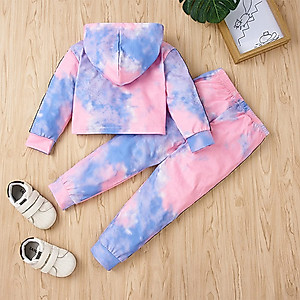 Axumity Toddler Baby Girls Clothes Long-sleeve Tie Dye Hoodie With Joggers Pants Fall Winter Outfits Set(5-6T)