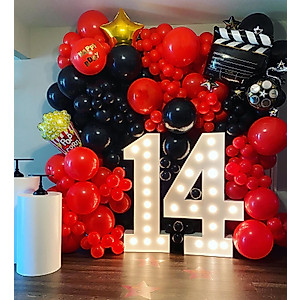 Enanal Movie Night Balloon Garland Arch Kit, 134pcs Black Red Chrome Gold Balloon with Clapboard Popcorn Foil Balloons for Movie Theater Film Party Decoration Birthday Bridal Shower Backdrop (Movie)