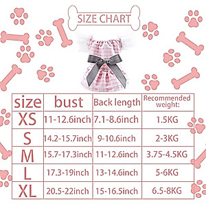 Toysructin Pet Dress Girl with Bow, Sweet Plaid Dog Princess Dresses Comfy Lace Sleeves Dogs Clothes for Spring Summer Autumn, Cute Cat Dog Skirt Thin Puppy Skirts Apparel for Small Medium Large Pets