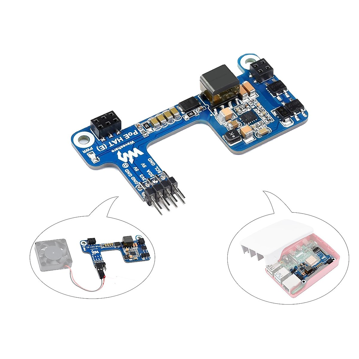 PoE HAT for Raspberry Pi 4B/Raspberry Pi 3B+, Power Over Ethernet (PoE) Support 802.3af PoE Network Standard, Compatible with Raspberry Pi Official Case, Support Connecting Cooling Fan