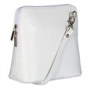 LiaTalia Genuine Vera Pelle Women Cross body Italian Leather Small Mini Shoulder Bag Handbag - ABBY [White]