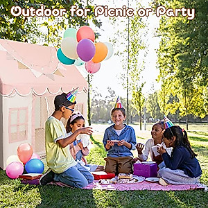 Kids Play Tent with Non-Slip Mat, Star Lights, Decorating Flag, Dots Curtains Playhouse with 4 Windows, Machine Washable, Indoor and Outdoor Play Tent for Kids, Girls, Pink, 47" x 40" x 52"