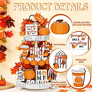 Set of 15 Fall Tiered Tray Decor Pumpkins Farmhouse Decor Autumn Maple Leaf Table Centerpieces Thanksgiving Harvest Wood Blocks Signs for Home Decor(Cute Style)