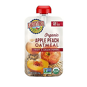 Earth's Best Organic Stage 2 Baby Food, Apple Peach and Oatmeal, 4.2 oz. Pouch (Pack of 12)