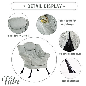 Tiita Lazy Chair with Ottoman, Modern Large Accent Lounge Chair, Leisure Sofa Armchair with Ottoman, Reading Chair with Footrest for Bedroom, Living Room, Dorm Rooms, Garden and Courtyard