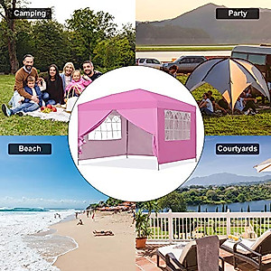Saemoza Pop Up Canopy Tent, 10x10 Outdoor Commercial Instant Gazebo Tent with 4 Removable Sidewalls, Height Adjustable Portable Beach Canopy with Carry Bag (Pink)