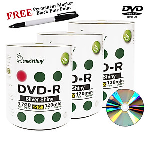 Smartbuy 300-disc 4.7GB/120min 16x DVD-R Shiny Silver Blank Media Record Disc + Black Permanent Marker