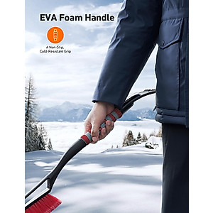 AstroAI 2 Pack 27" Snow Brush and Ice Scrapers for Car Windshield, Detachable Snow Scrapers with Ergonomic Foam Grip for Cars, Trucks, SUVs (Heavy Duty ABS, PVC Brush, Red)