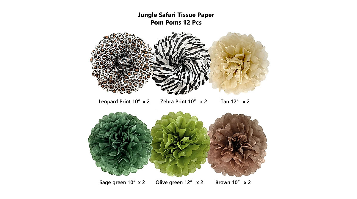 ANSOMO Jungle Safari Tissue Paper Pom Poms Wild Animal Leopard Zebra ...
