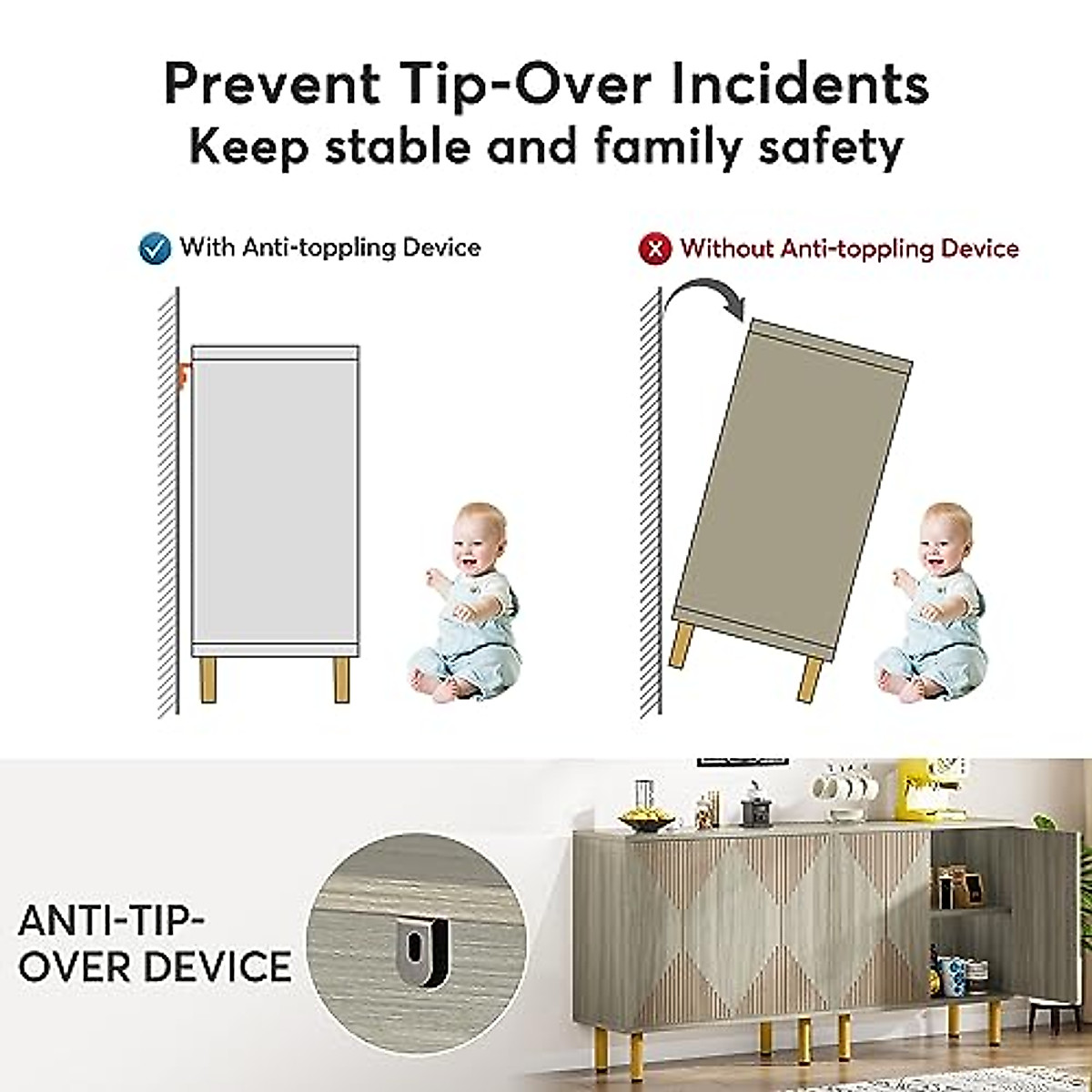 Tribesigns Modern Grey Storage Cabinet Set, Freestanding Floor Cabinet, Classic 59 inches Sideboard, Wood Buffet Cabinet with Doors, Large Storage Cabinet for Living Room, Dining Room, Garage