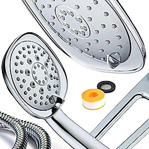 AQUABAR High Pressure Square 3-way Luxury Spa Combo System with Adjustable 18" Extension Arm for Easy Reach & Mobility - Use 7.5" Rain & Handheld Shower Head Separately or Together/All-Chrome Finish