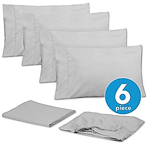 Full Size Bed Sheets - 6 Piece 1500 Supreme Collection Fine Brushed Microfiber Deep Pocket Full Sheet Set Bedding - 2 Extra Pillow Cases, Great Value, Full, Silver