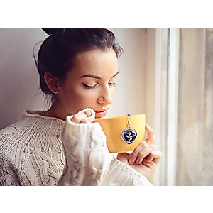 TeaSanavie Tea Infuser Tea Strainers for Loose Tea Amethyst Crystal Heart Pendant Tea Filter Infinity Love Heart Handmade Gemstone Tea Ball with Extended Chain Hook for Brew Fine Loose Tea Gift