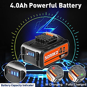 SORAKO Cordless Reciprocating Saw, 20V MAX Battery Power Saw,4.0Ah Battery and Charger, 0-3000 SPM Variable Speed, Battery Powered Saw, 2 Saw Blades for Wood/Metal/PVC