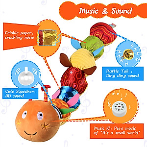 JERICETOY Baby Toys Musical Caterpillar Infant Toy with Rattle Crinkle Squeaker Tummy Time Toy Sensory Toys for Tummy Time Babies Girl Boy 0 3 6 9 12 Months Gifts