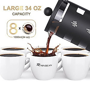 LapEasy French Press Coffee Maker, 34 Ounce (1000 ml) Thickened Borosilicate Glass Camping Coffee Makers with 3 Filter Screens, Coffee Press Dishwasher Safe, for 8 CUP