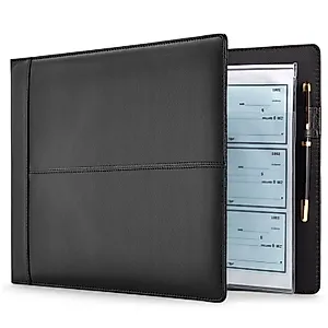 7 Ringed Business Check Binder for Checkbooks, Faux Leather Folder for 600 Checks (14 x 10 in)