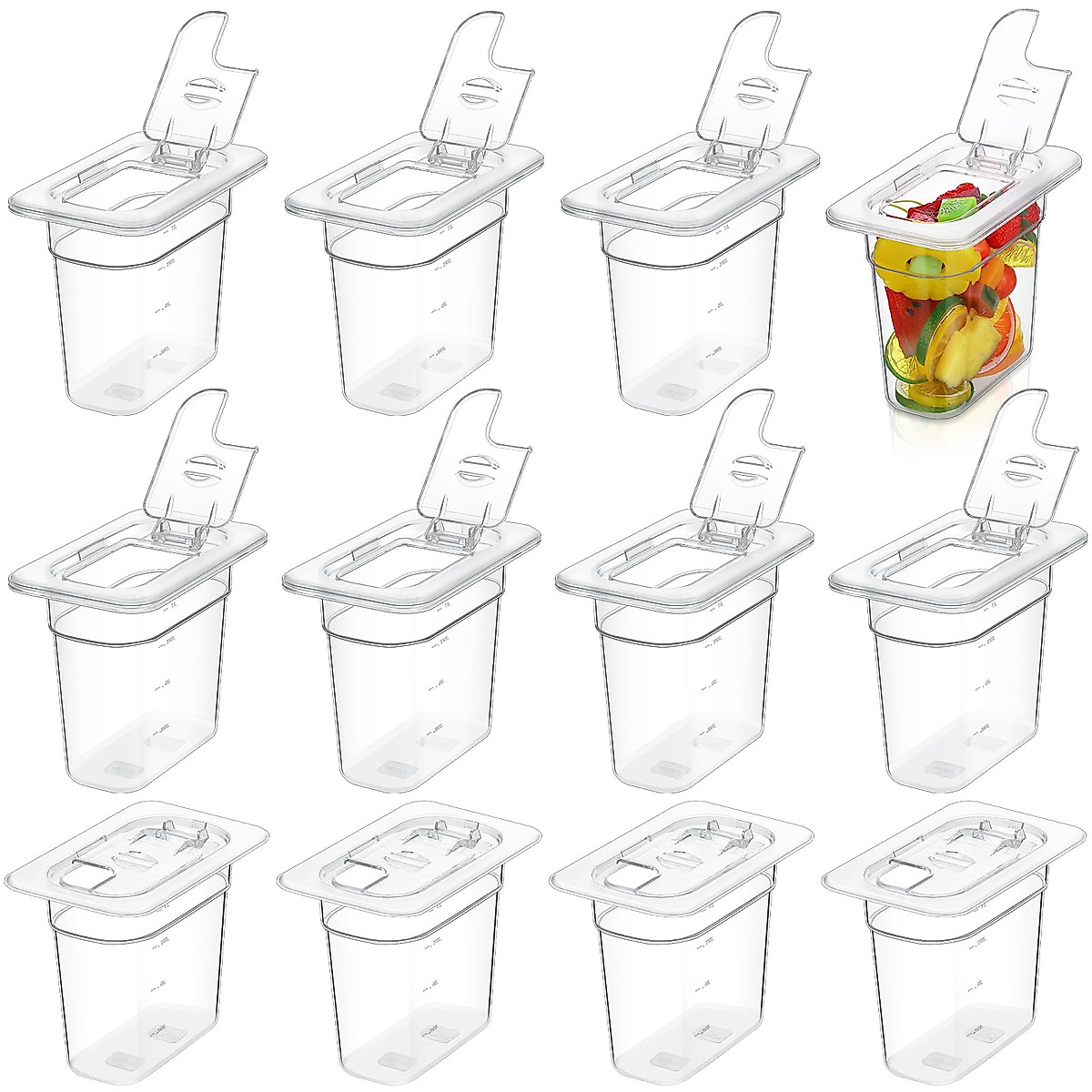 Geetery 12 Pack 1/9 Size 6'' Deep Polycarbonate Food Pan with Lid Clear Stackable Plastic Pan Restaurant Food Storage Containers with Hinged Lids for Hotel Supplies